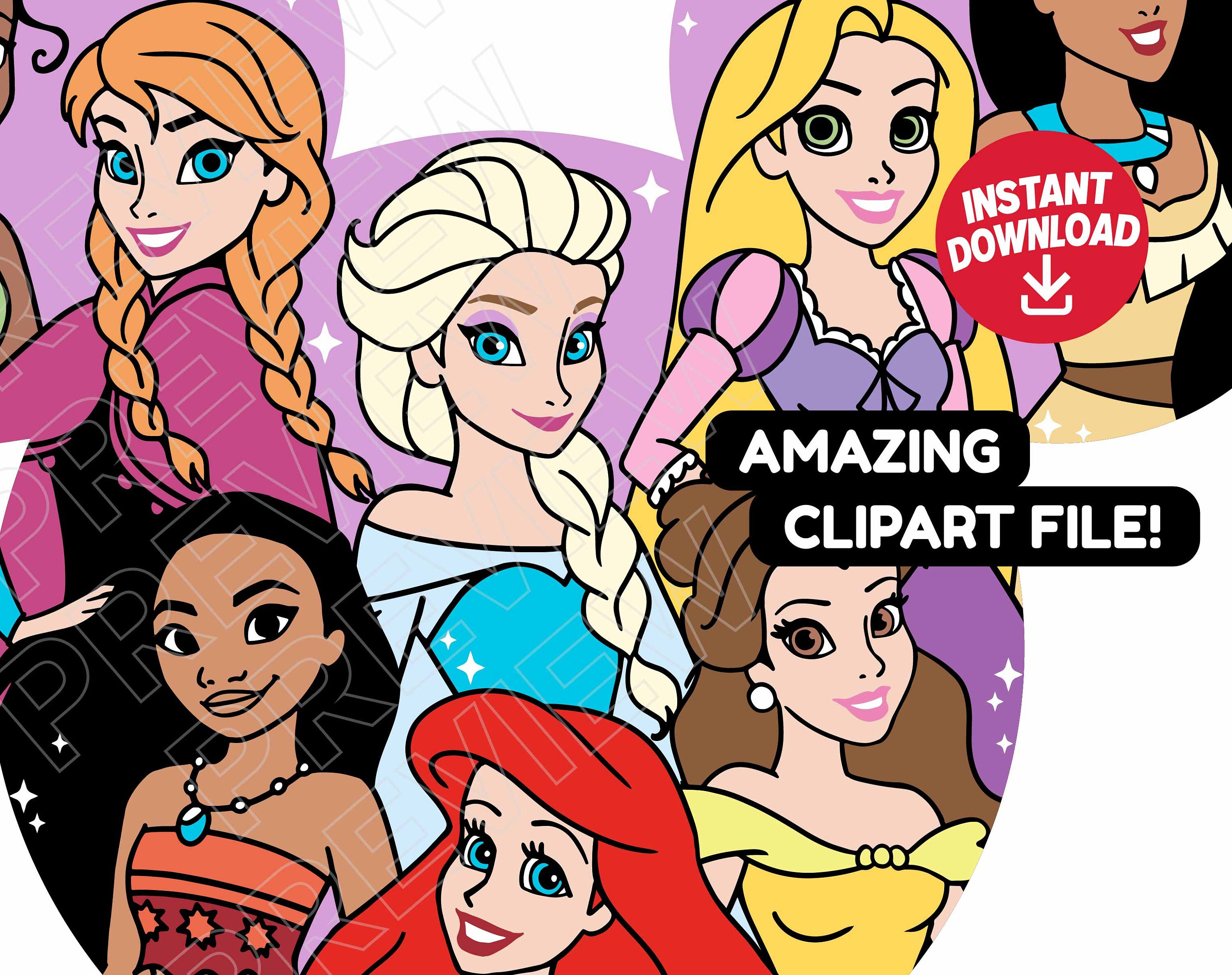Princess Svg Disneyland Ears Dxf Png Princesses Ariel Elsa Etsy México