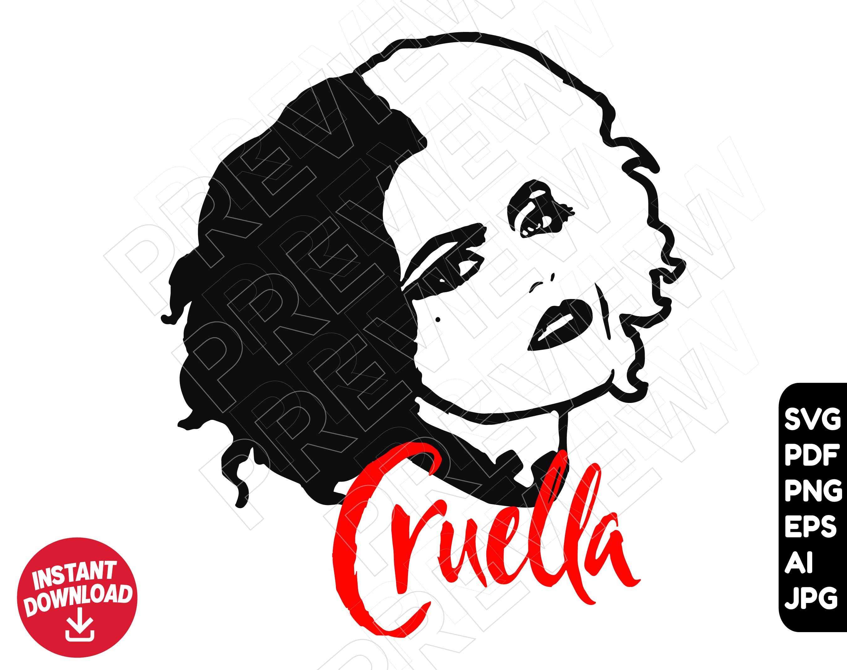 Cruella SVG Villain Png Clipart Vector Cut File Outline - Etsy Australia