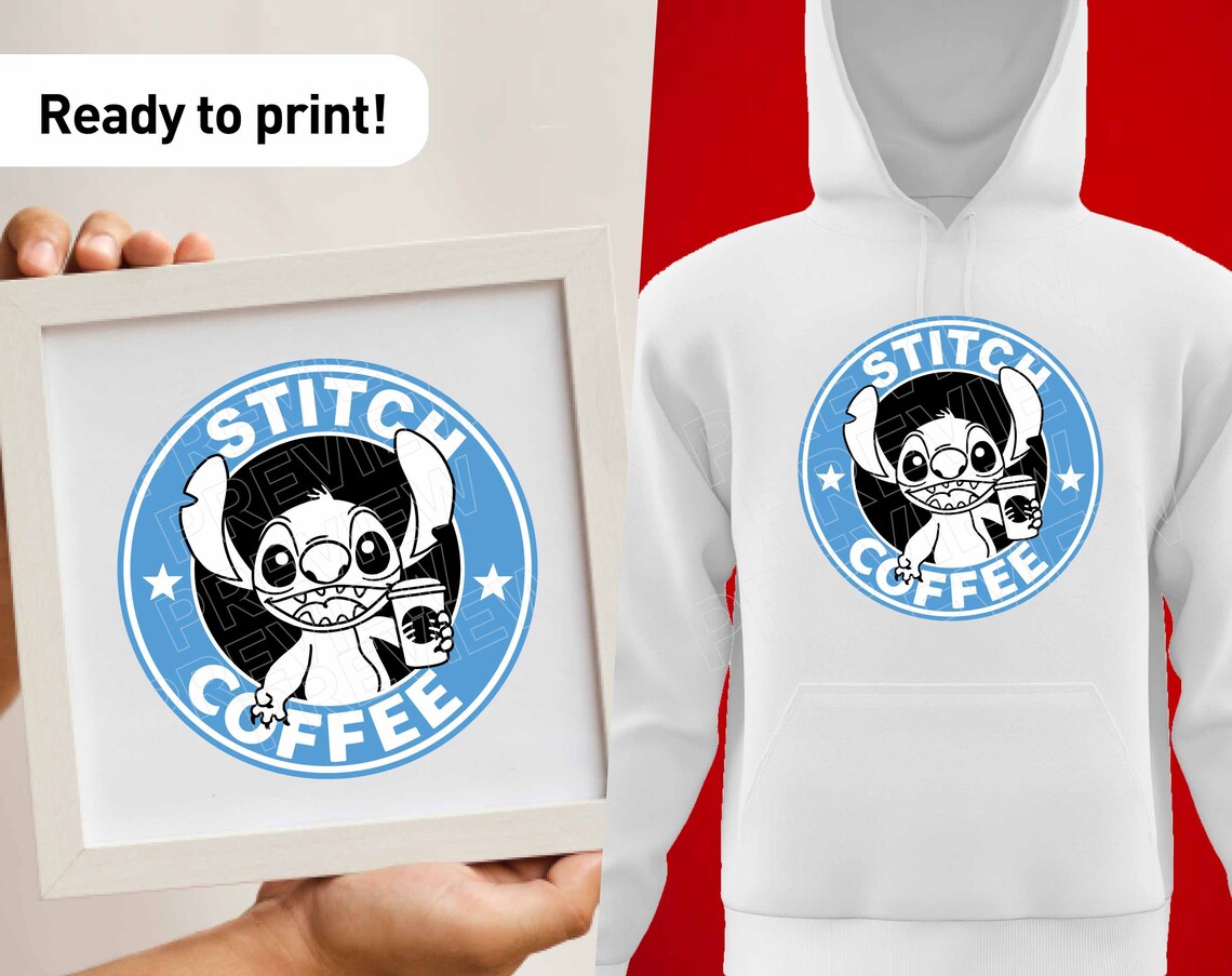 Stitch Coffee SVG Png Clipart Cut File Layered by Color - Etsy