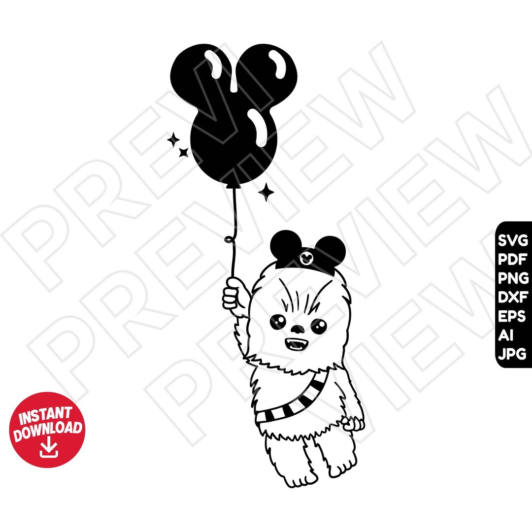 Chewbacca SVG Balloon , Star Wars Png Dxf Clipart , Cut File Outline ...