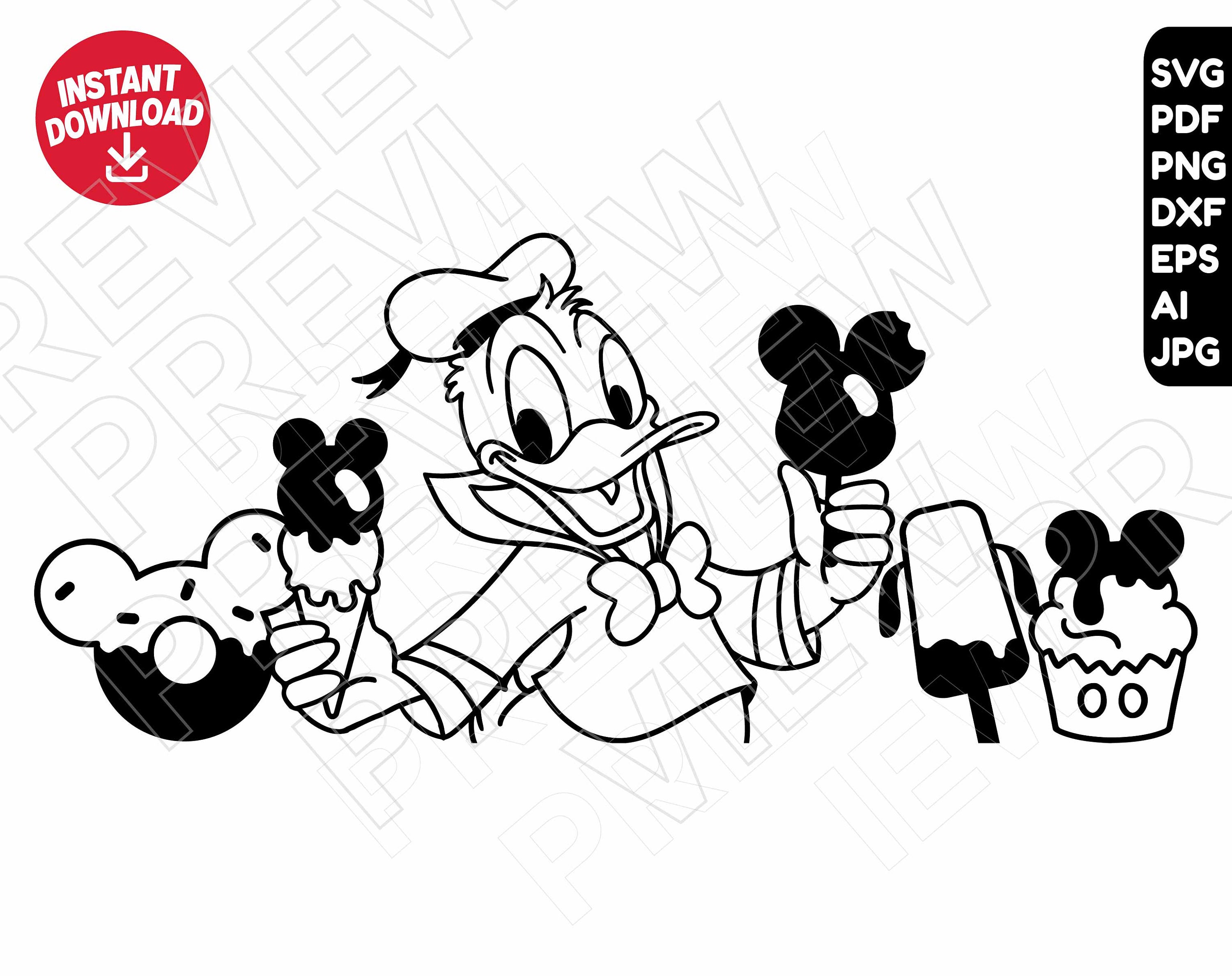 Donald SVG snacks png clipart dxf cut file outline - Etsy México