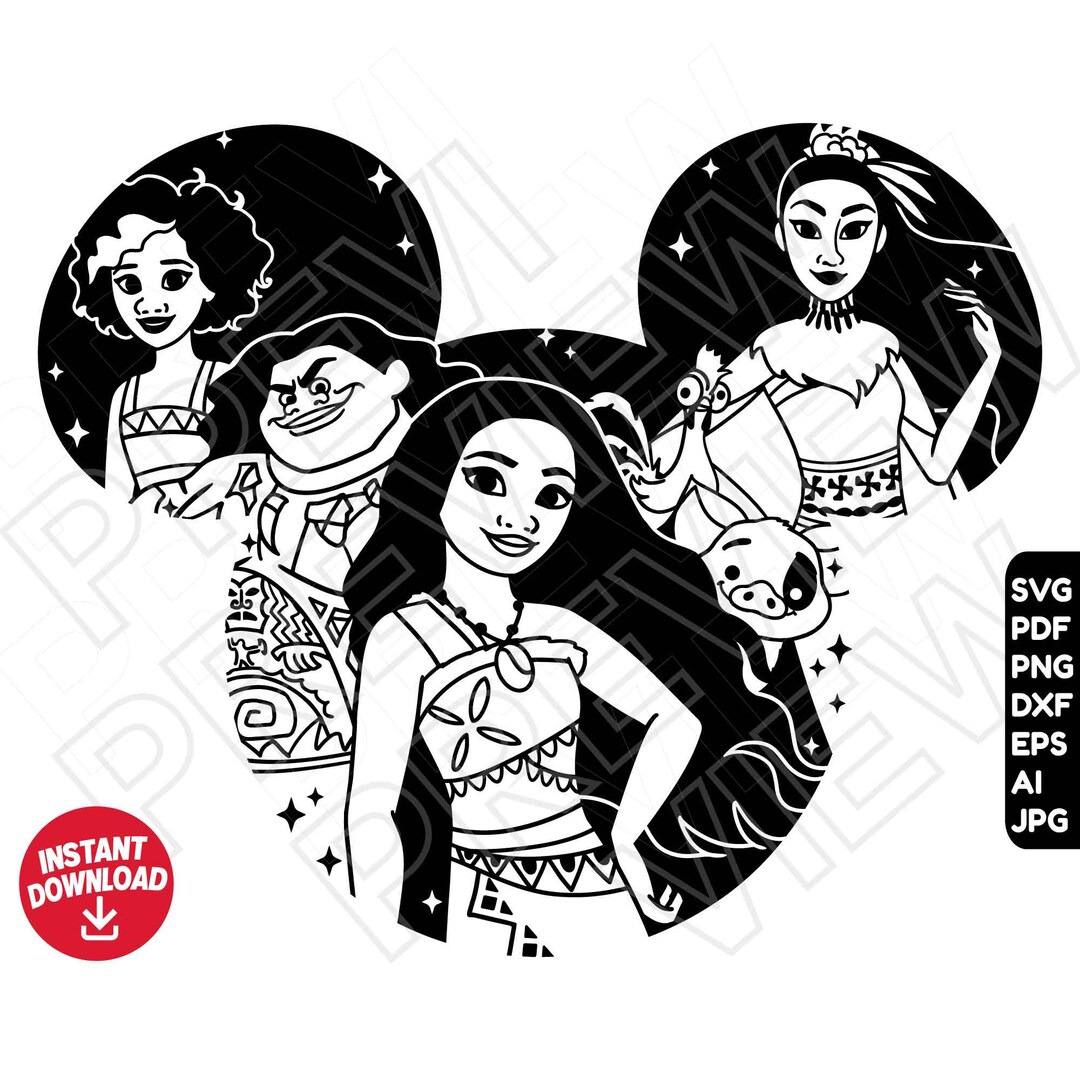 Moana SVG Maui Matangi Pua , Princess Dxf Png Cricut , Cut File Outline ...