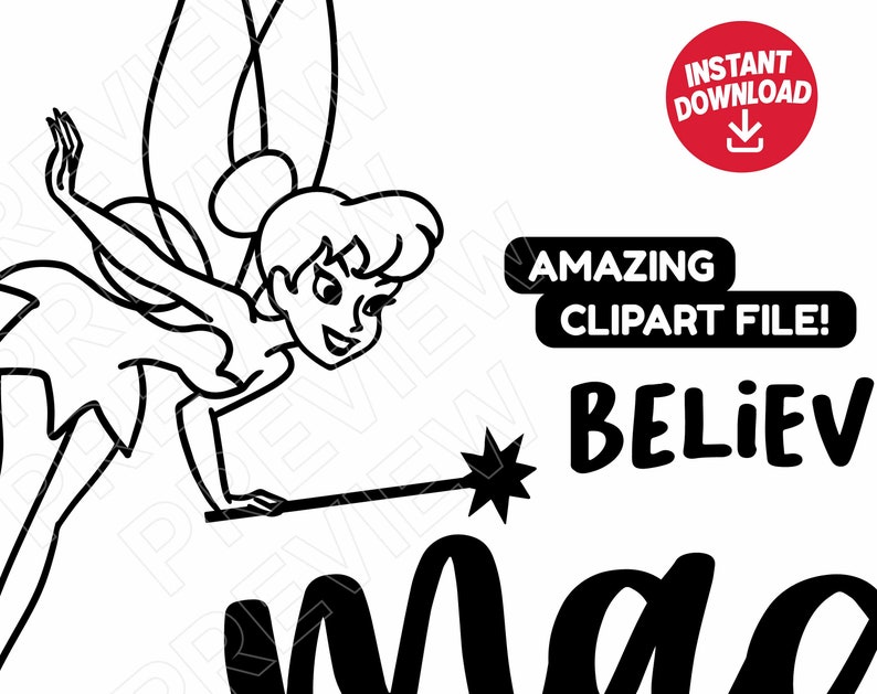 Tinkerbell SVG Believe in Magic Png Clipart DXF Cut File - Etsy