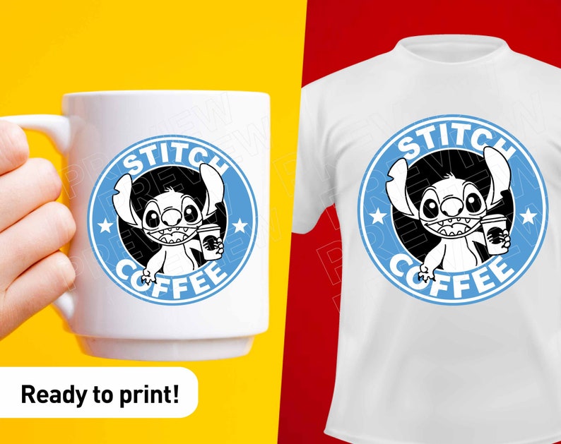 Stitch Coffee SVG Png Clipart Cut File Layered by Color - Etsy