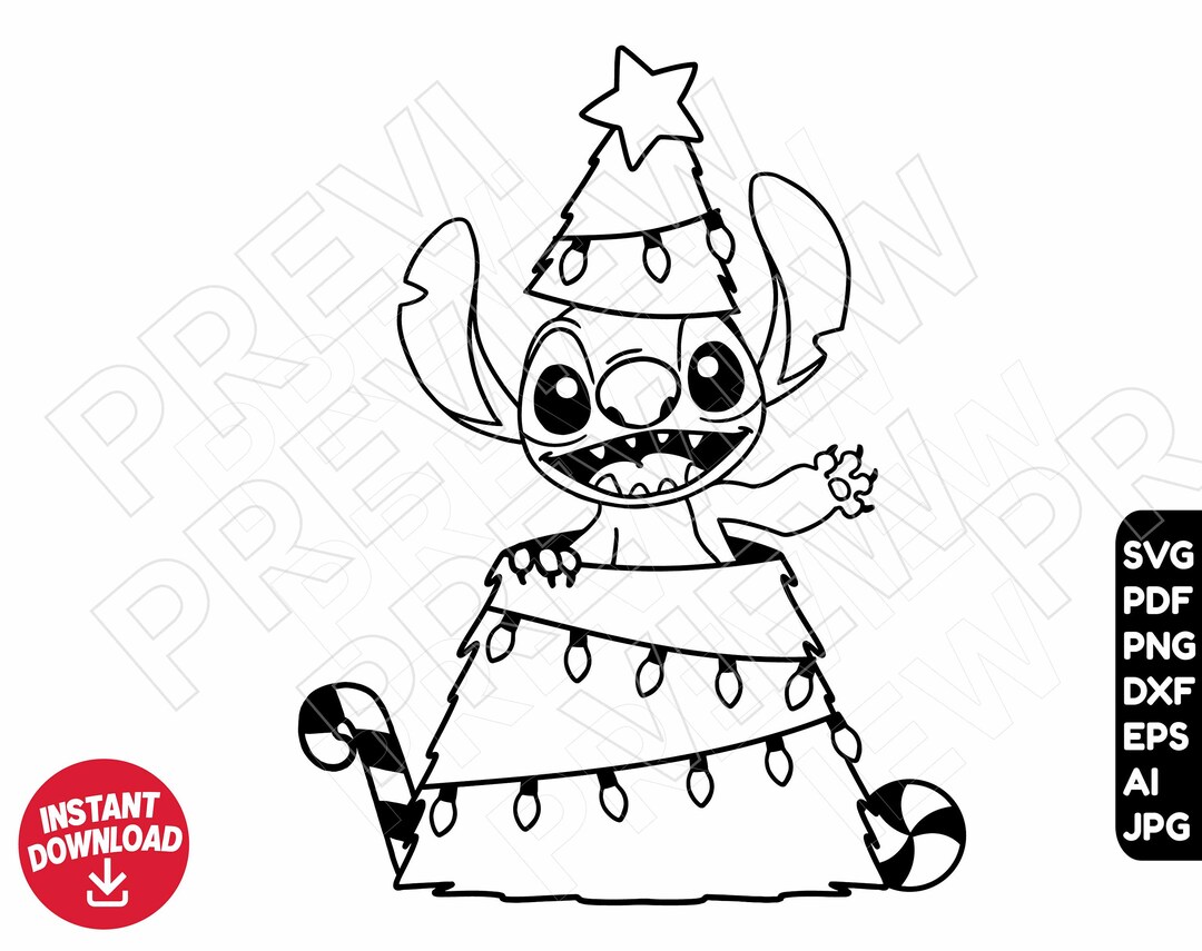 Stitch Christmas Tree SVG Png Dxf Clipart , Cut File Outline Silhouette ...