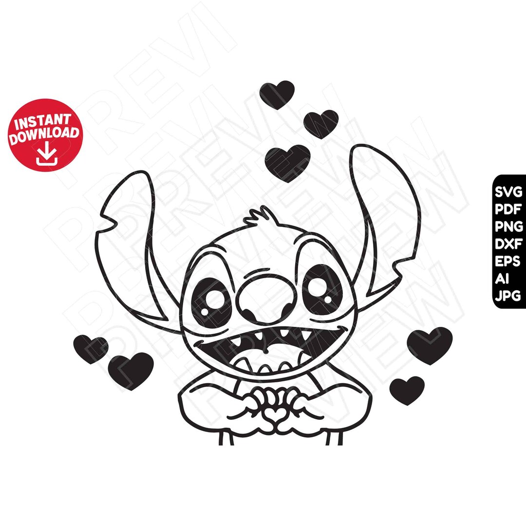 Stitch SVG Hearts Love Dxf Png Clipart , Cut File Outline Silhouette - Etsy