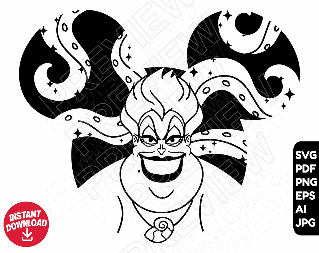 Ursula SVG Png Clipart , the Little Mermaid Disneyland Villain , Cut ...