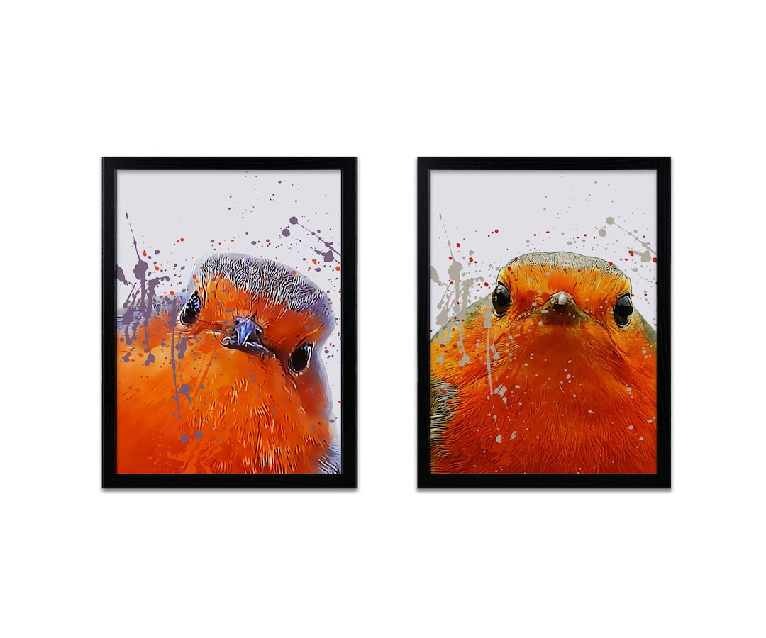 Set of 2 Beautiful Robin Abstract Prints | Robin Artwork | Cute Bird ...