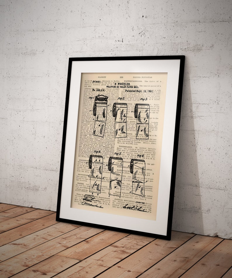 Toilet Roll Patent - Bathroom Patent Print - Dictionary Art Print - Etsy