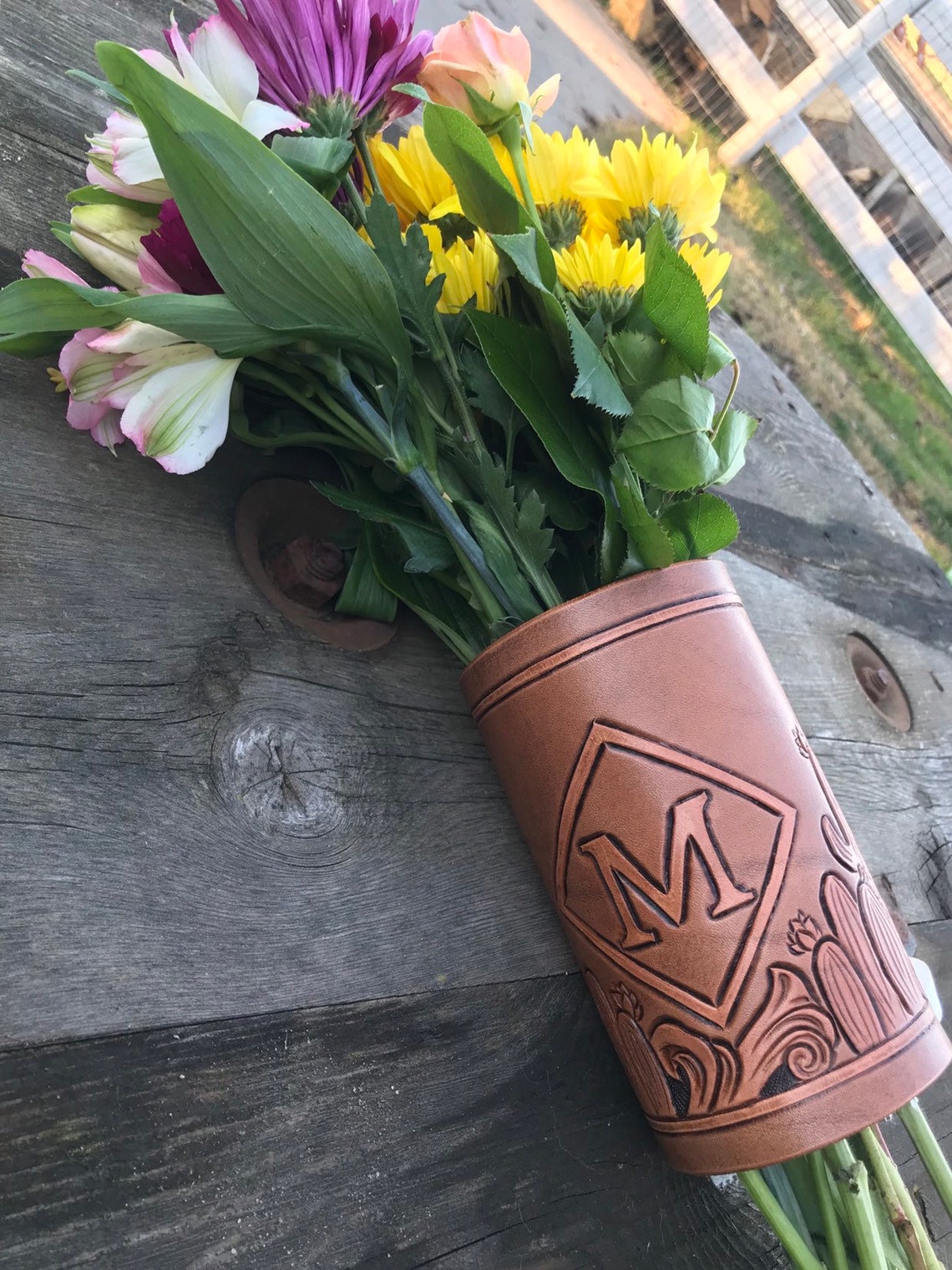 Tooled Leather Bouquet Wrap | Etsy