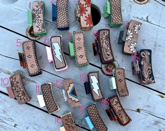 Tooled Leather Claw Clips Western Hair Accessories Punchy - Etsy