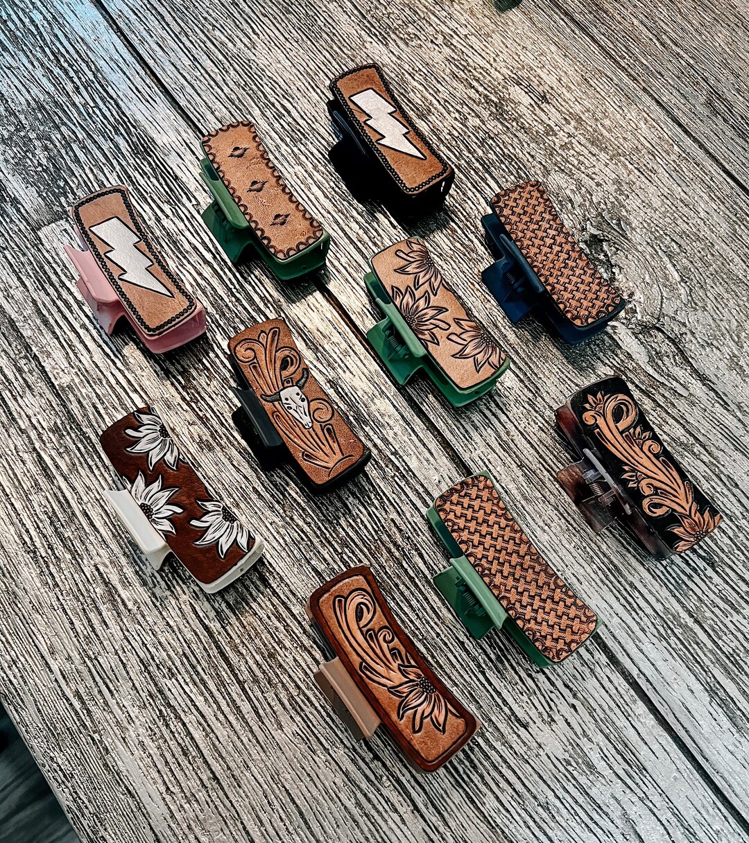 Tooled Leather Large Claw Hair Clips - Etsy
