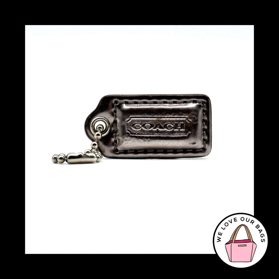 1.5" Small COACH Silver Mirrored Leather Nickel Fob Bag Charm Keychain ...