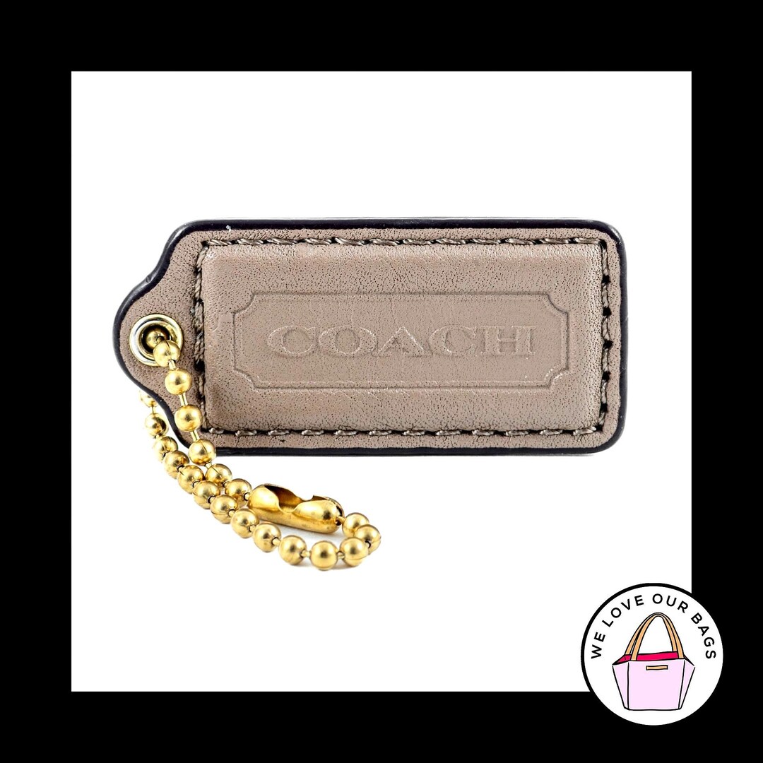 2.25" Medium COACH MUSHROOM BROWN Leather Brass Fob Bag Charm Keychain ...