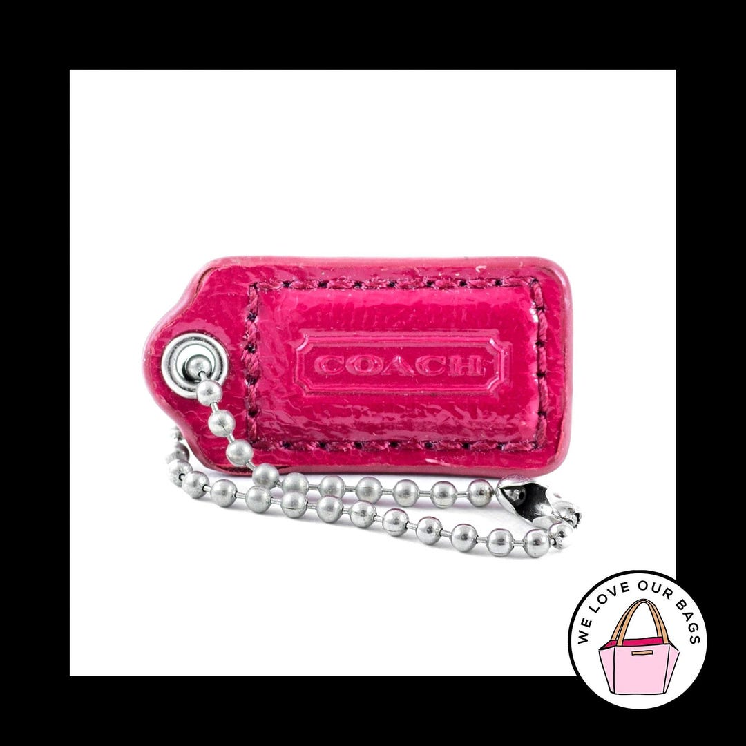 1.5" Small COACH Pink PATENT LEATHER Nickel Key Fob Bag Charm Keychain ...