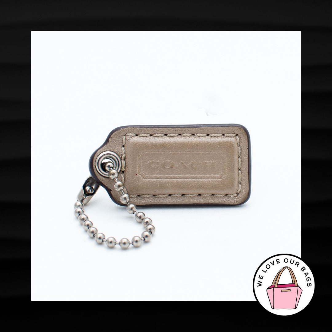 1.5" Small COACH TAN Light BROWN Leather Nickel Fob Bag Charm Keychain ...