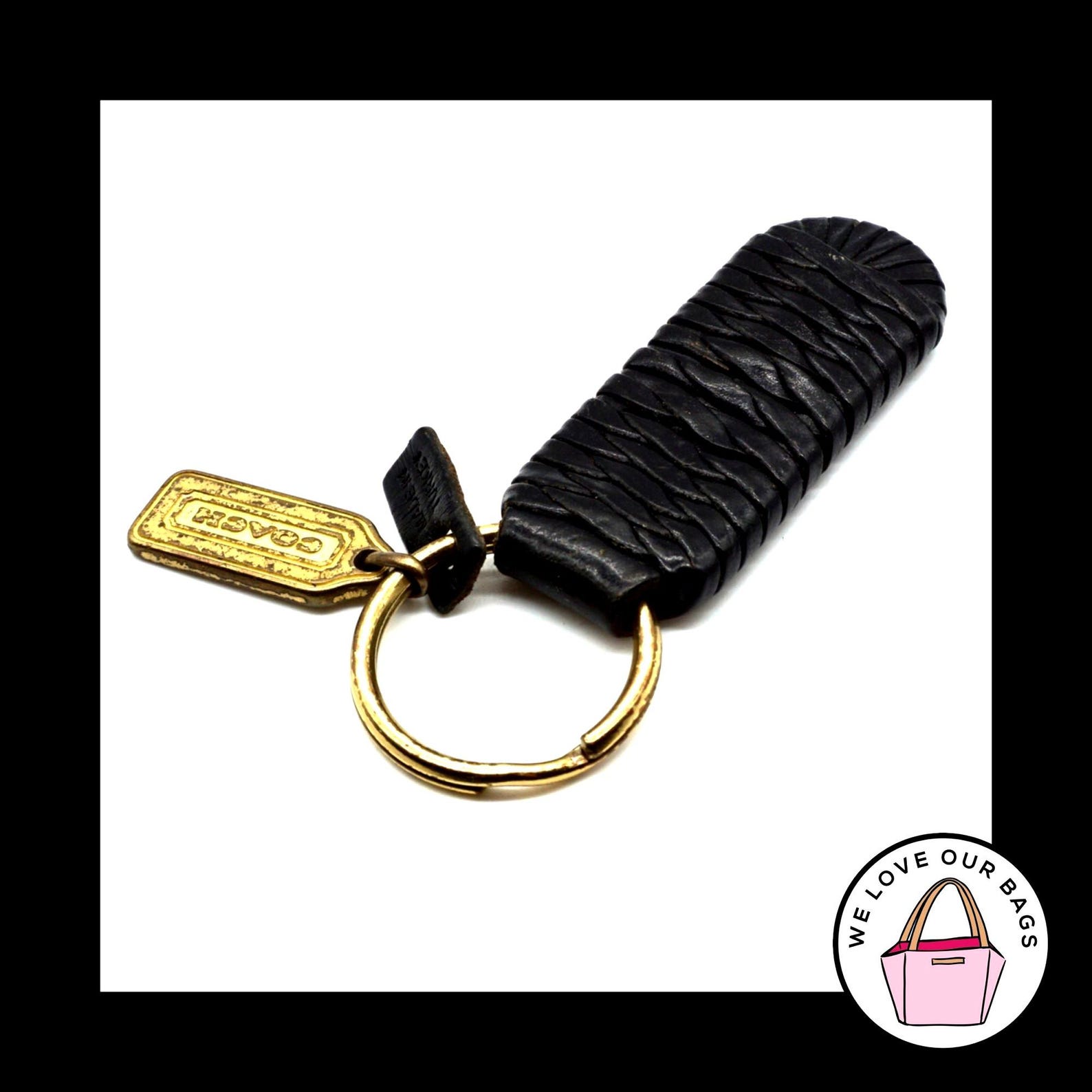 VINTAGE COACH Black Cross Braid Leather Key Fob Bag Charm Keychain Hang ...