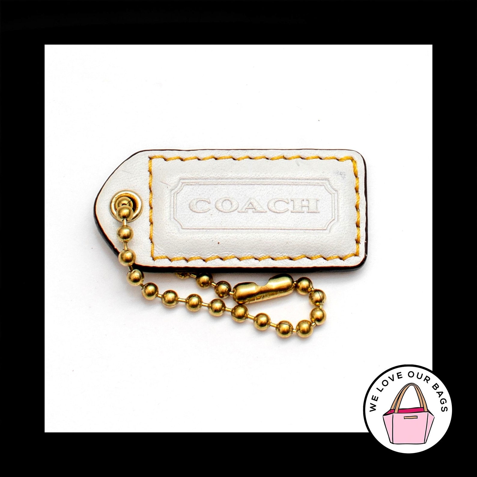 2 Medium COACH WHITE IVORY Leather Brass Key Fob Bag Charm Keychain ...
