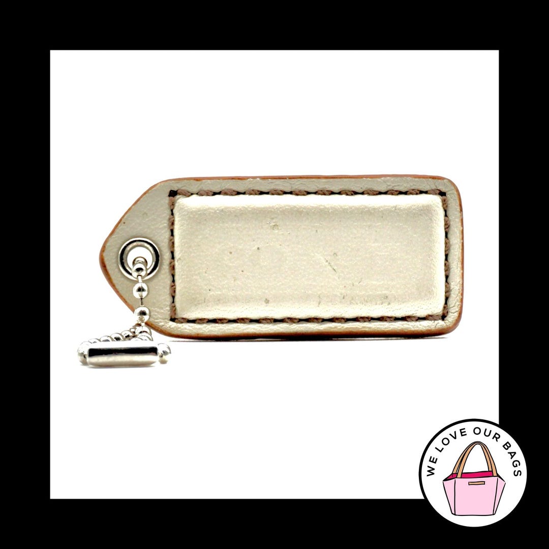 2" VINTAGE COACH Bone off White Leather Nickel Fob Bag Charm Keychain ...