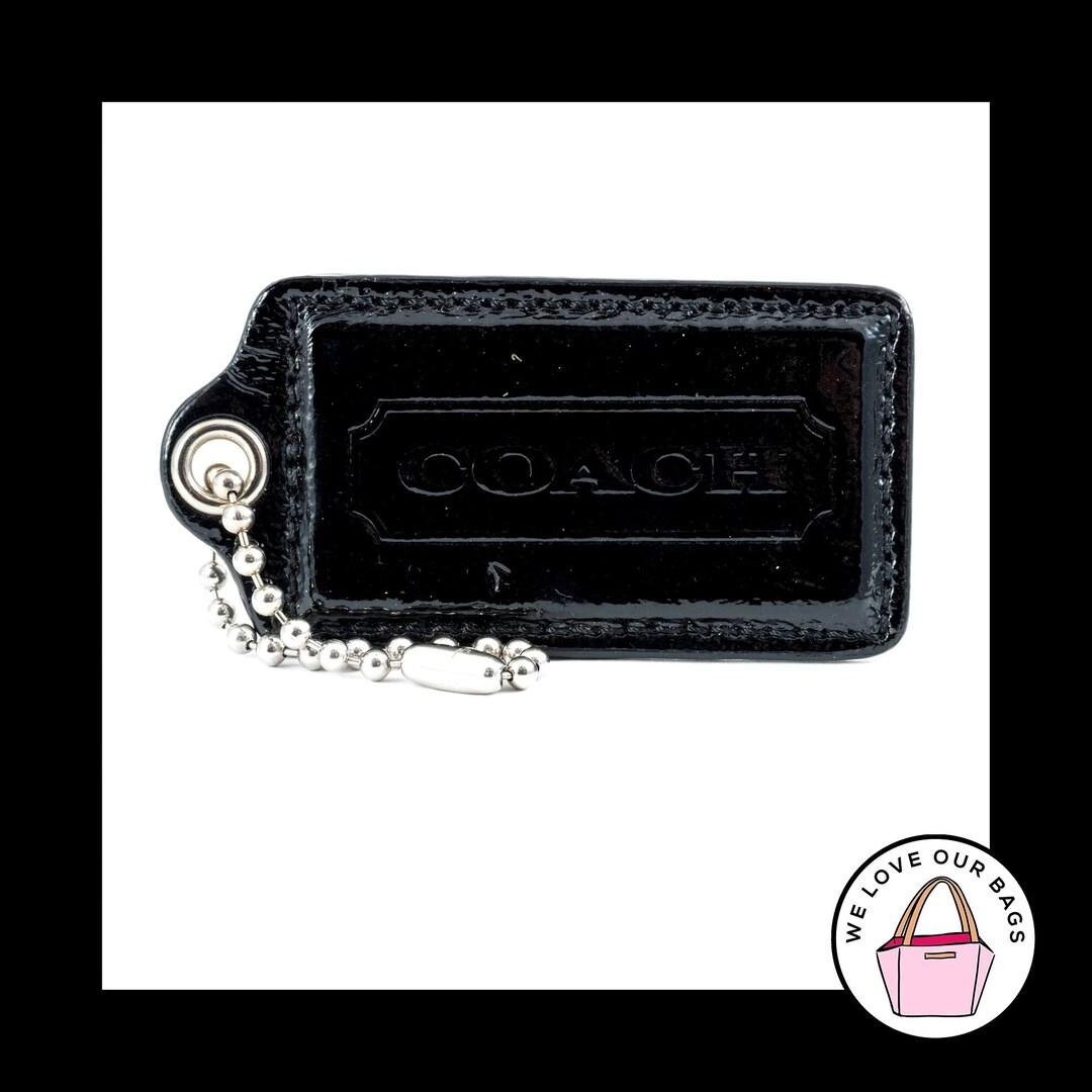 3.5" XL COACH BLACK Patent Leather Nickel Key Fob Bag Charm Keychain ...