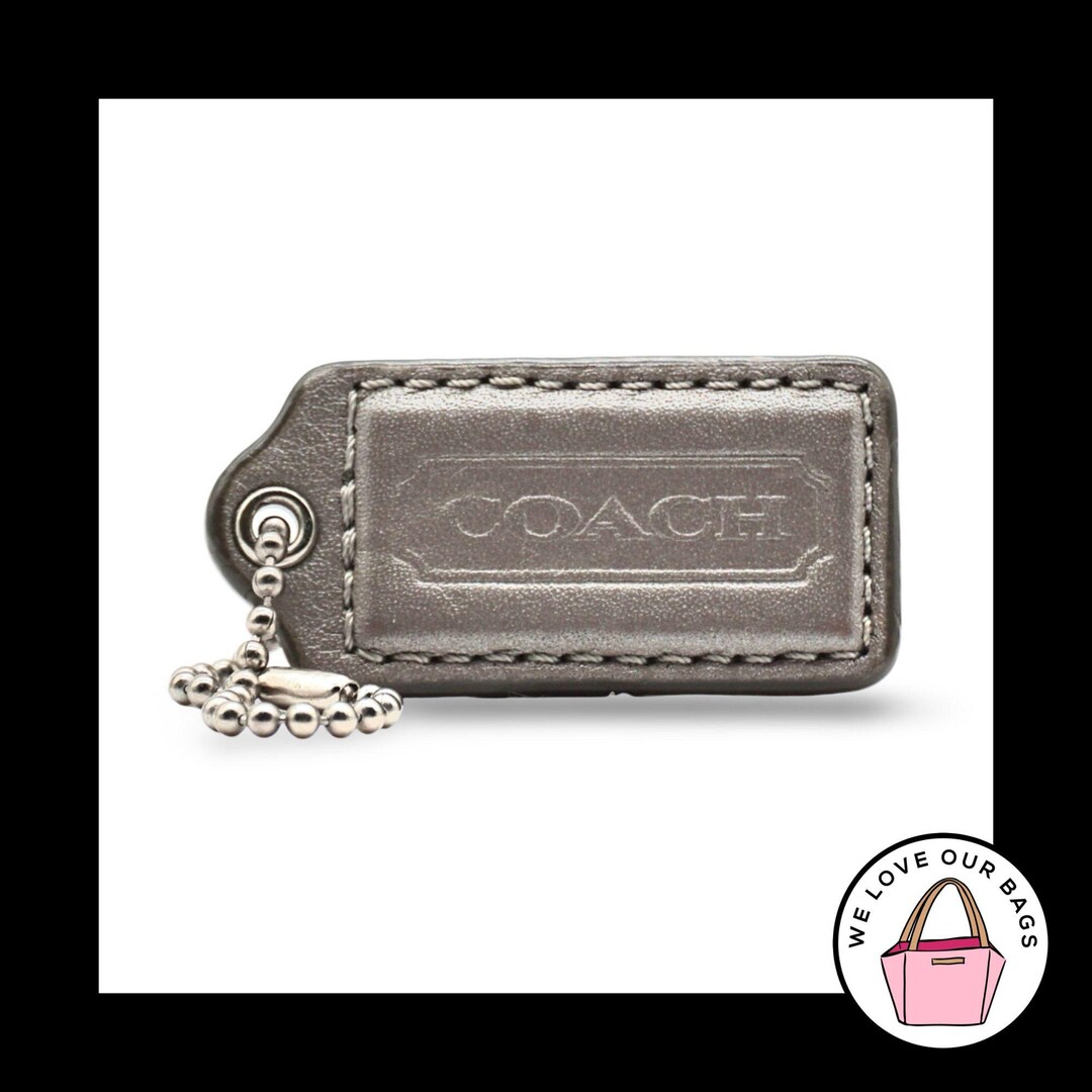 2" Medium COACH Gray Smooth Leather Nickel Key Fob Bag Charm Keychain ...