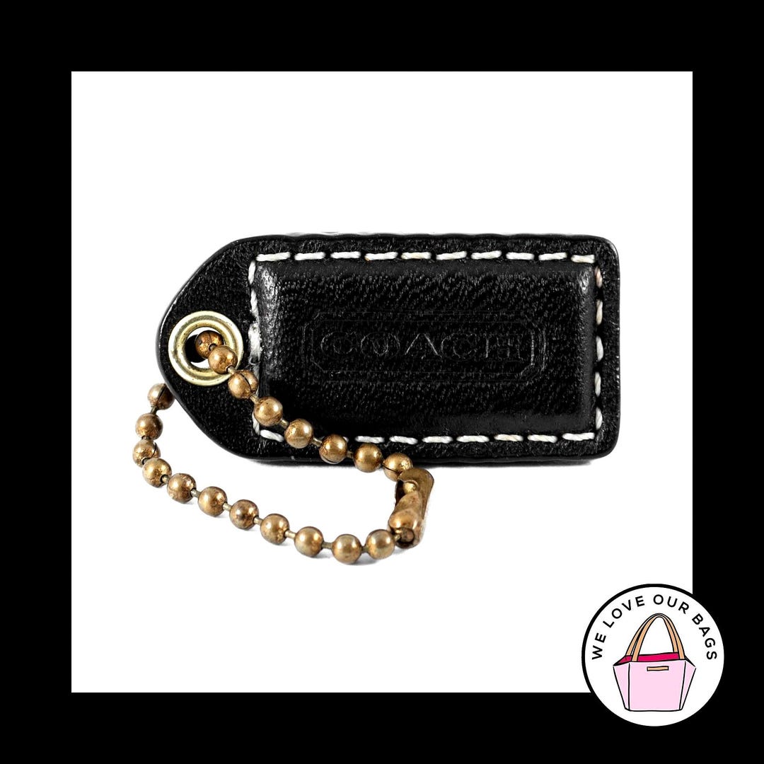 1.5" Small COACH Espresso Brown LEATHER Brass Key Fob Bag Charm ...