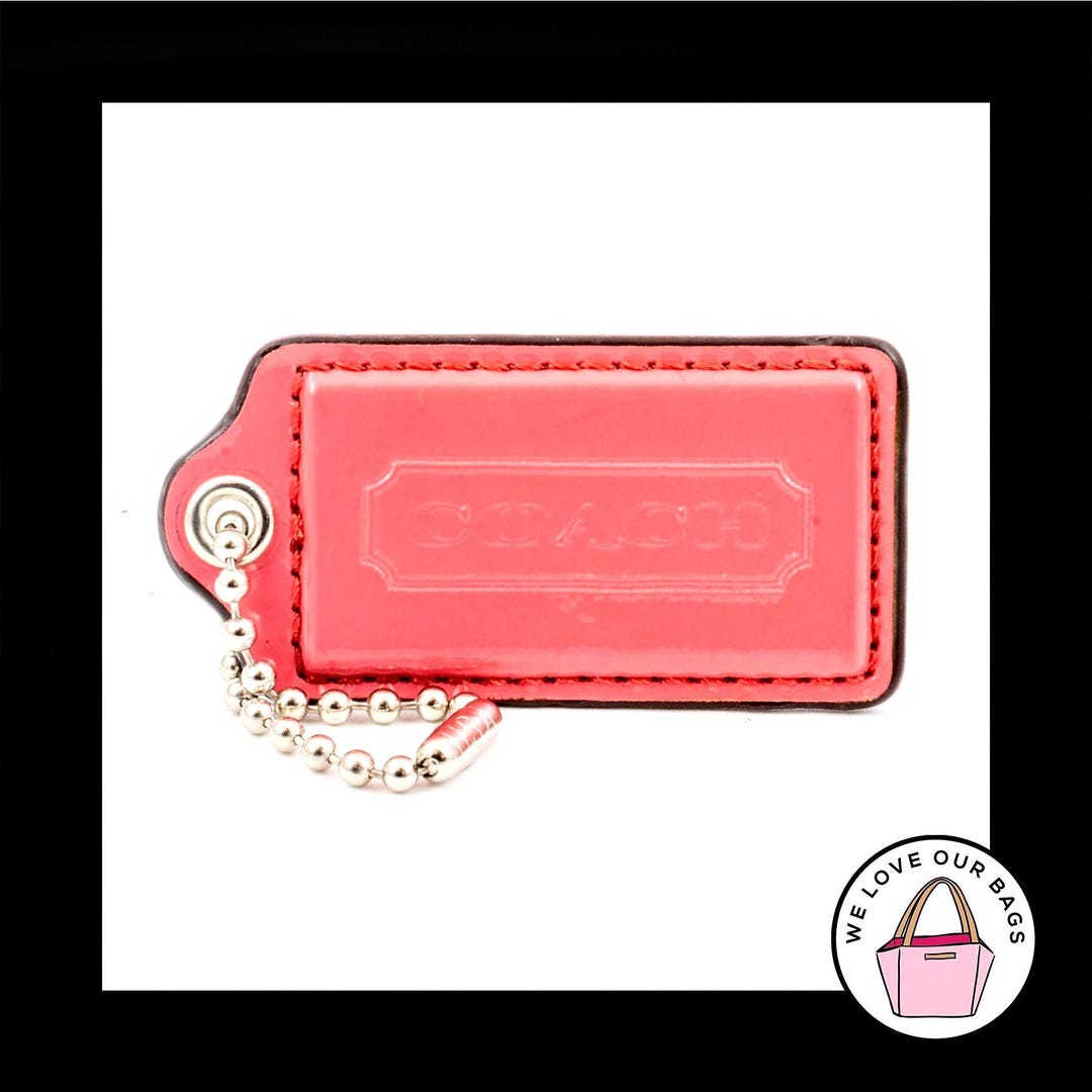 2.5" Large COACH Pink PATENT LEATHER Nickel Key Fob Bag Charm Keychain ...