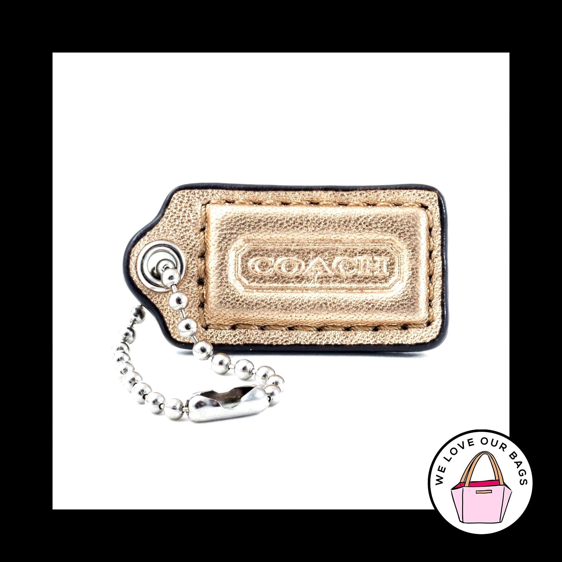 1.5" Small COACH Gold Metallic LEATHER Nickel Fob Bag Charm Keychain ...