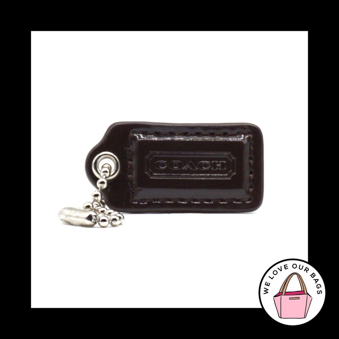 1.5" COACH Espresso Brown Patent Leather Nickel Fob Bag Charm Keychain ...