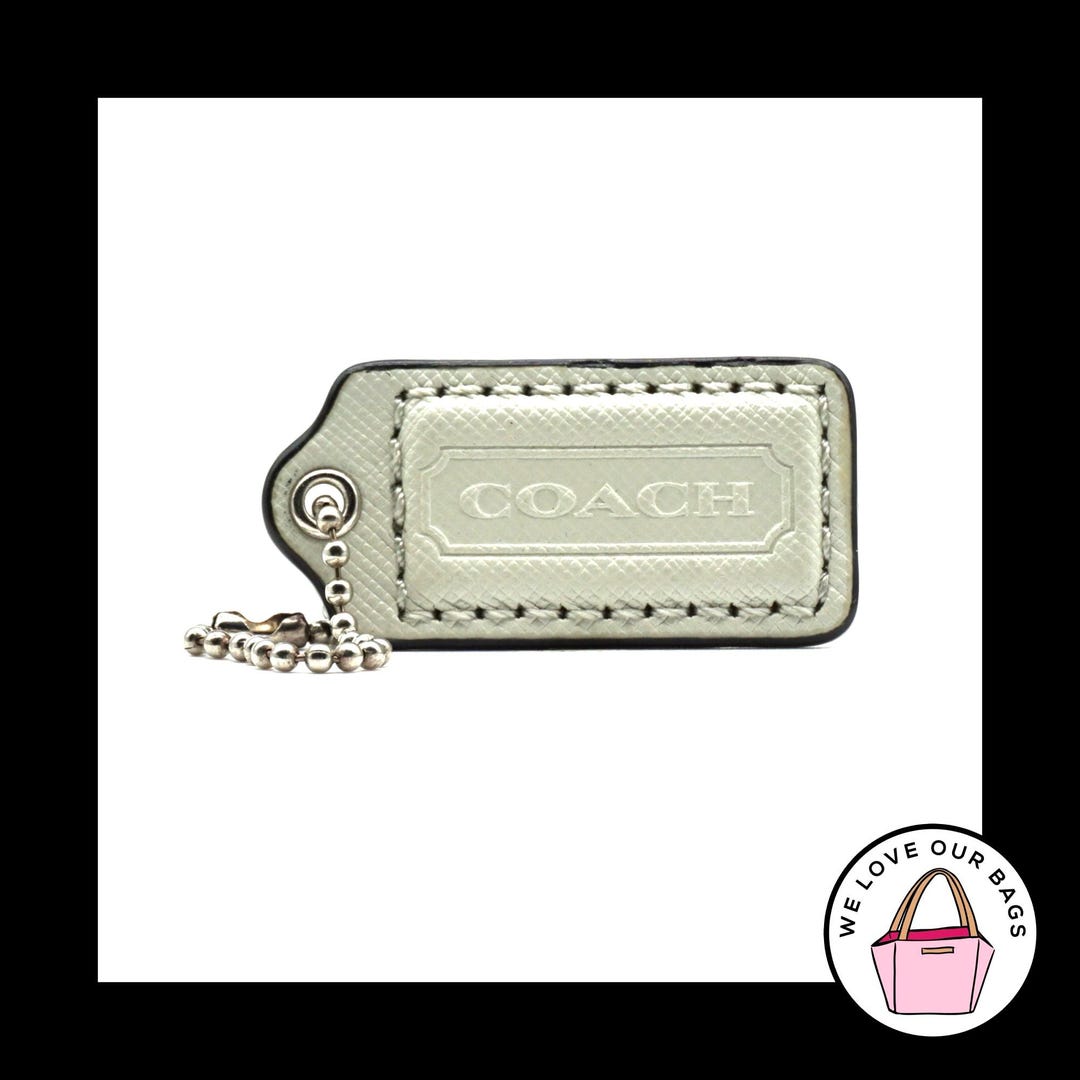 2" COACH Chalk White Crossgrain Leather Nickel Fob Bag Charm Keychain ...