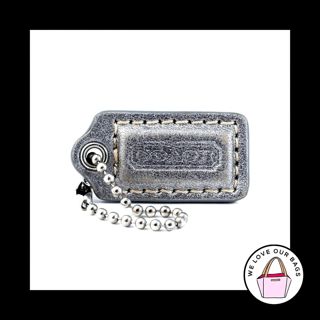1.5" Small COACH Silver Metallic LEATHER Nickel Fob Bag Charm Keychain ...