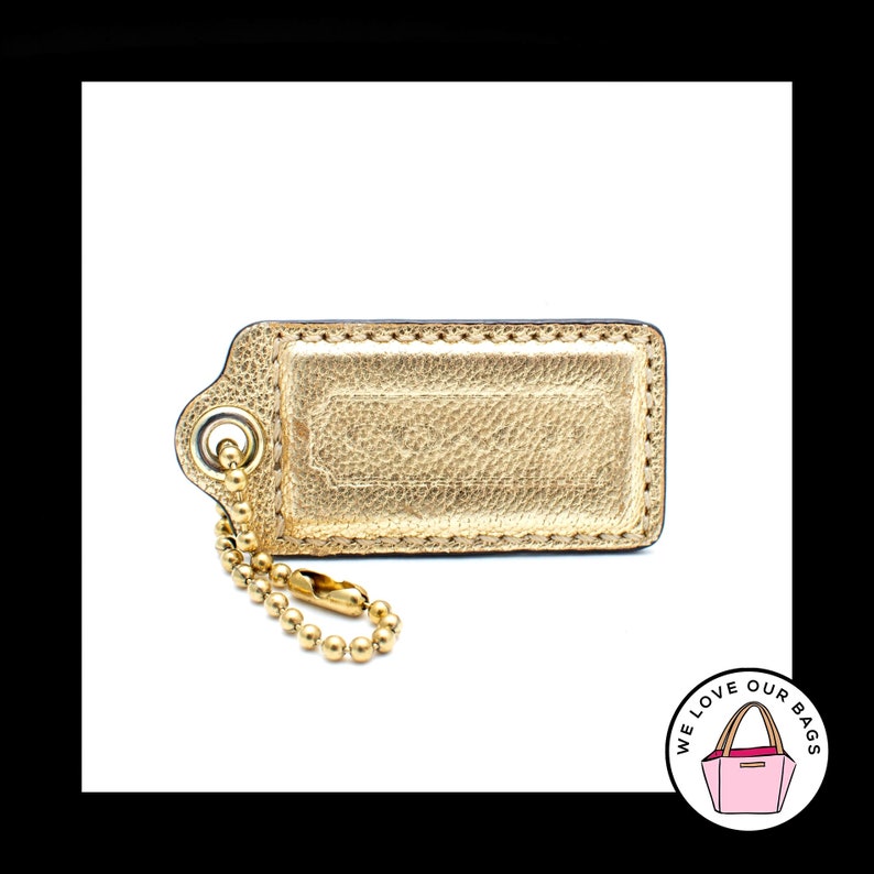 2.5 Large COACH METALLIC GOLD Leather Brass Key Fob Bag Charm Keychain ...