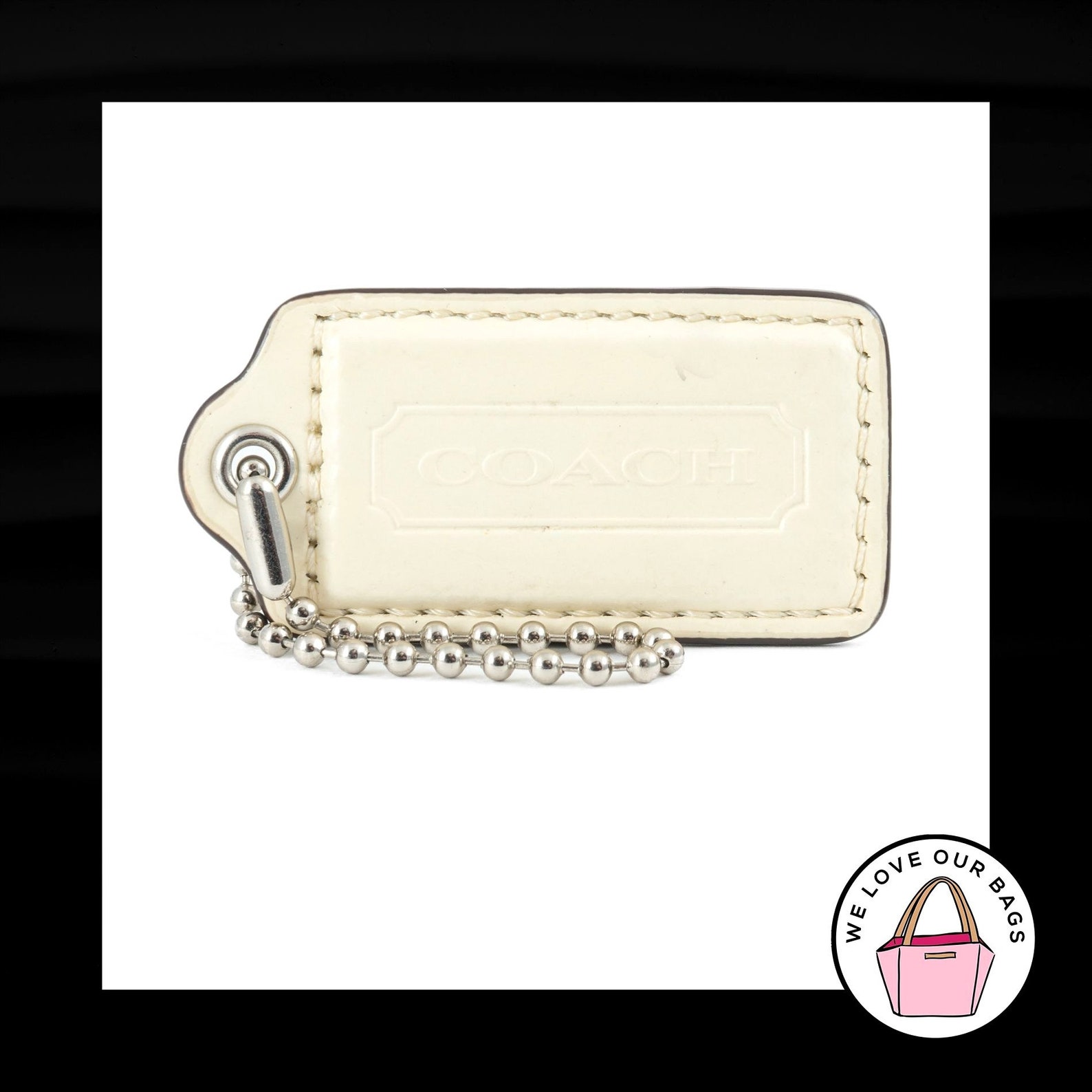2.5" Large COACH Ivory White Leather Nickel Key Fob Bag Charm Keychain ...