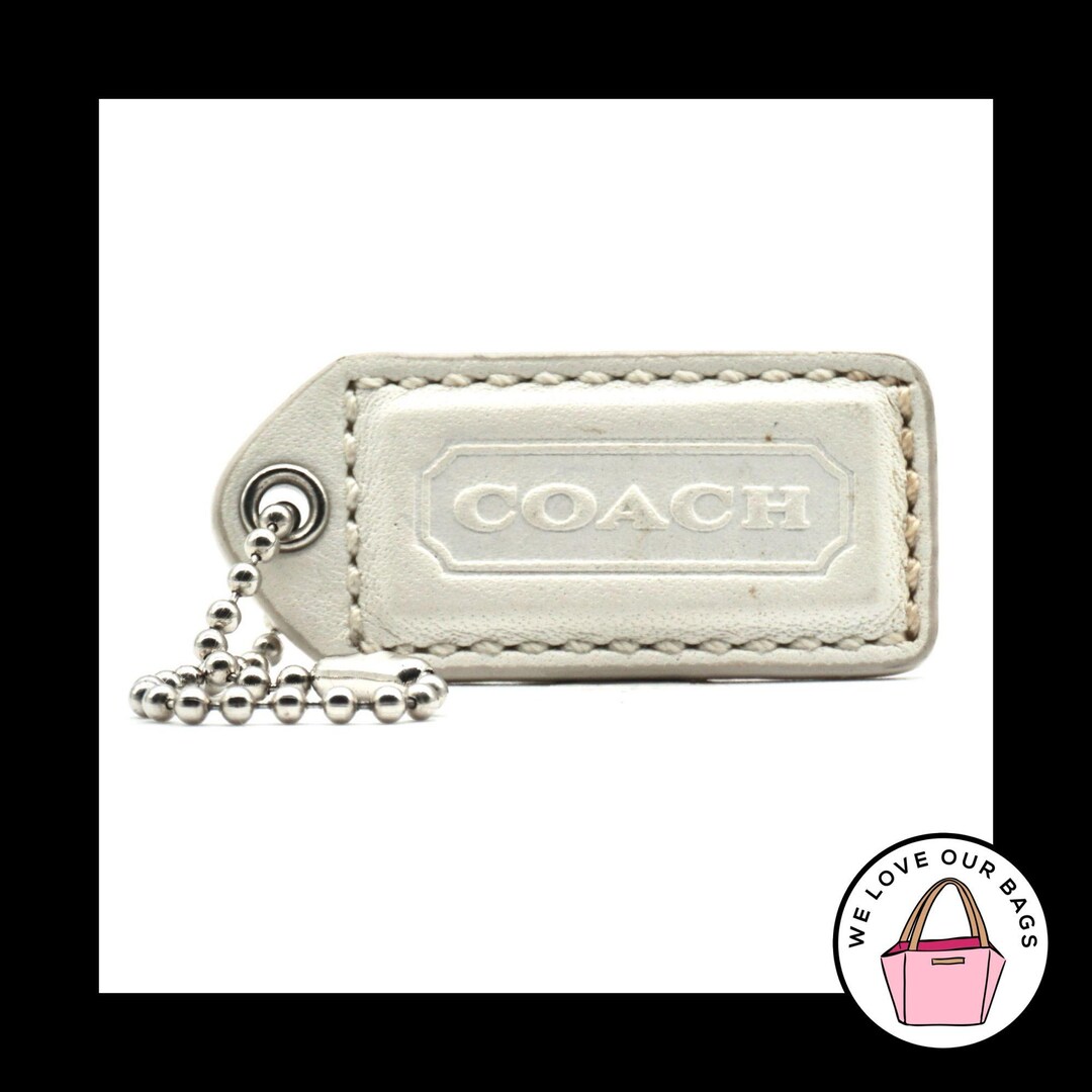 2" Medium Y2K VINTAGE COACH White Leather Nickel Fob Bag Charm Keychain ...