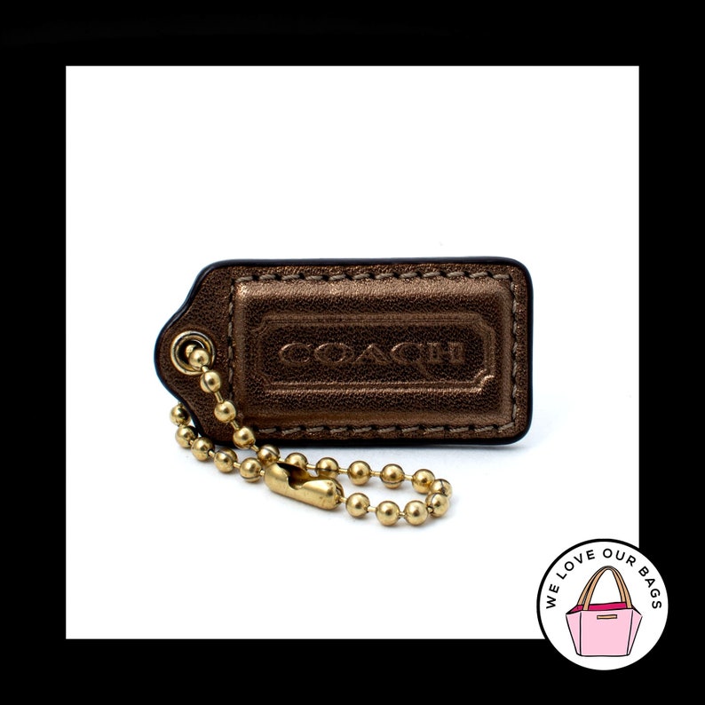 2 Medium COACH DARK GOLD Leather Brass Key Fob Bag Charm - Etsy