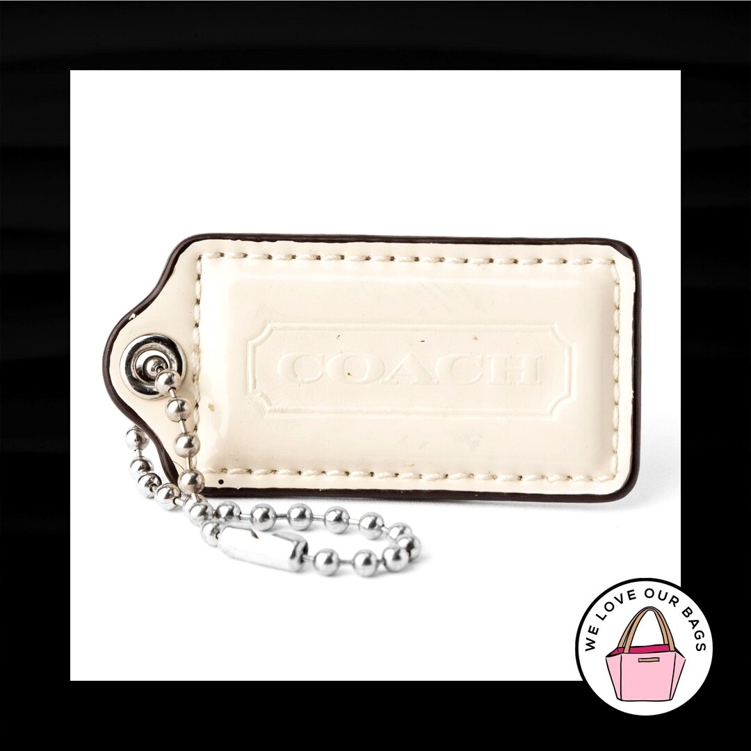 2.5" Large COACH White PATENT LEATHER Nickel Key Fob Bag Charm Keychain ...