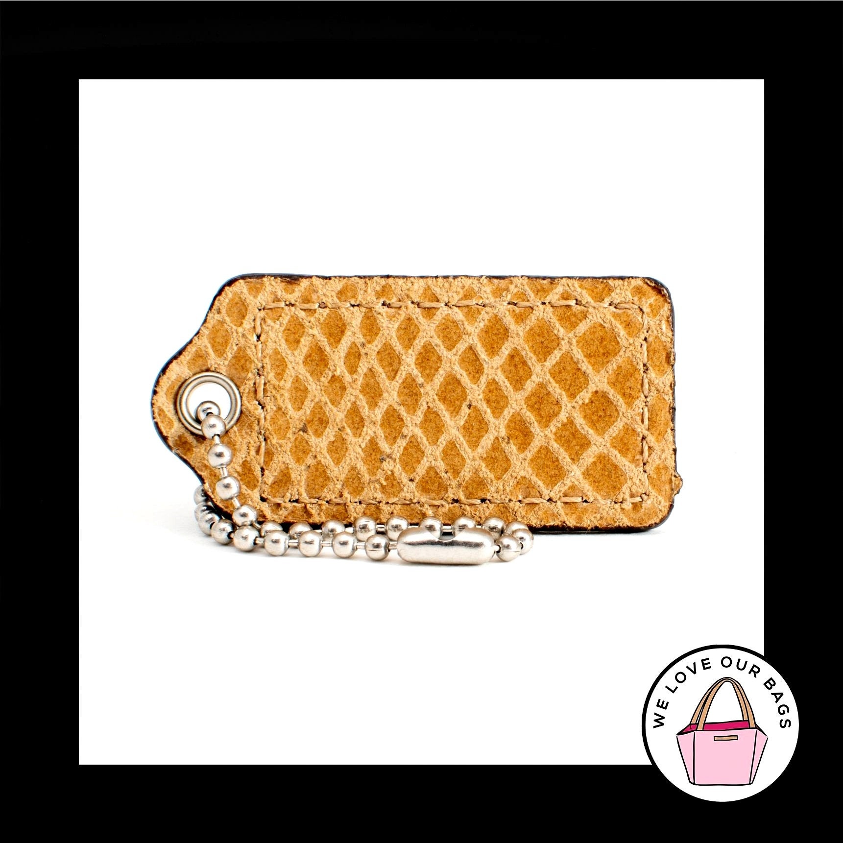 2" COACH Brown LEATHER Exotic Python Nickel Key Fob Bag Charm Keychain ...