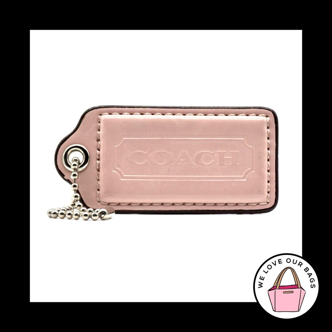 2.5" Large COACH Pink Patent Leather Nickel Key Fob Bag Charm Keychain ...