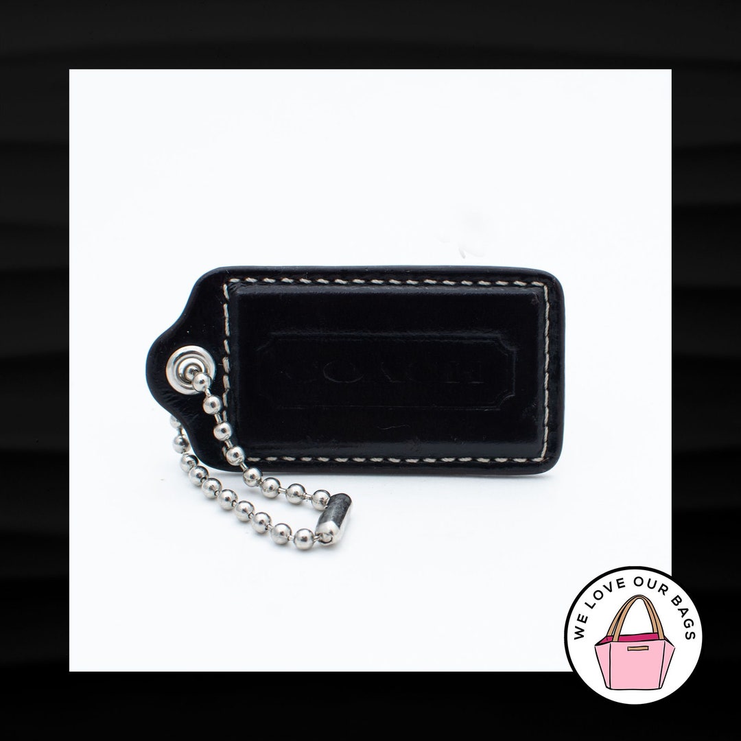 2.5" Large COACH Very DARK BROWN Leather Nickel Fob Bag Charm Keychain ...