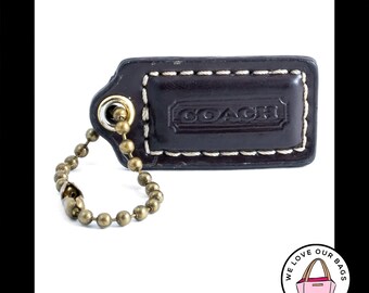 1.5" Small VINTAGE COACH Black Leather Brass Key Fob Bag Charm Keychain ...