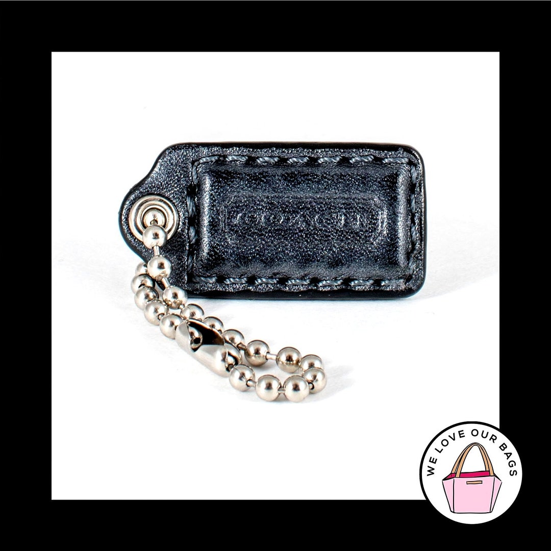 1.5" Small COACH Gray Metallic LEATHER Nickel Fob Bag Charm Keychain ...