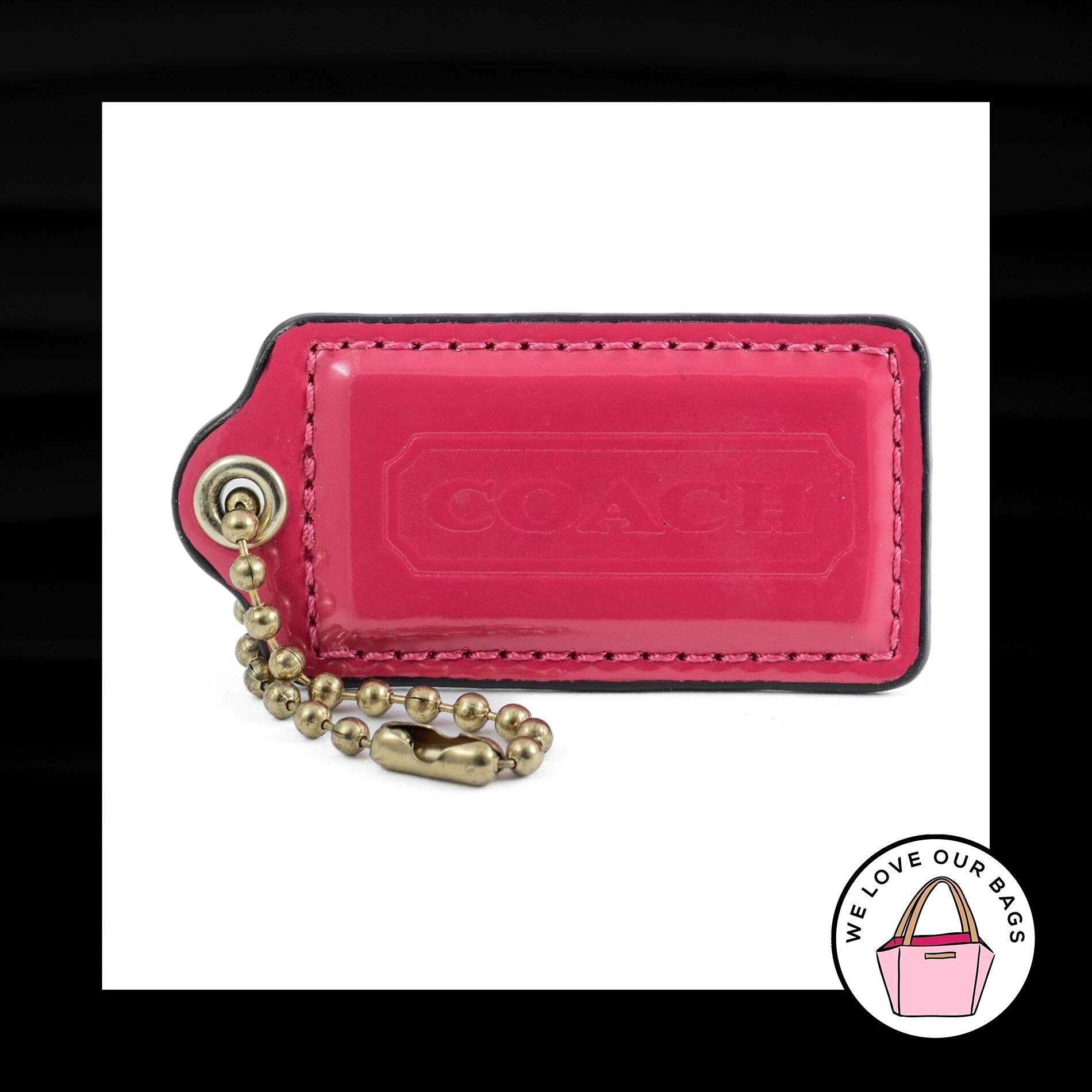 2.5 Large COACH Pink PATENT LEATHER Brass Key Fob Bag Charm Keychain ...