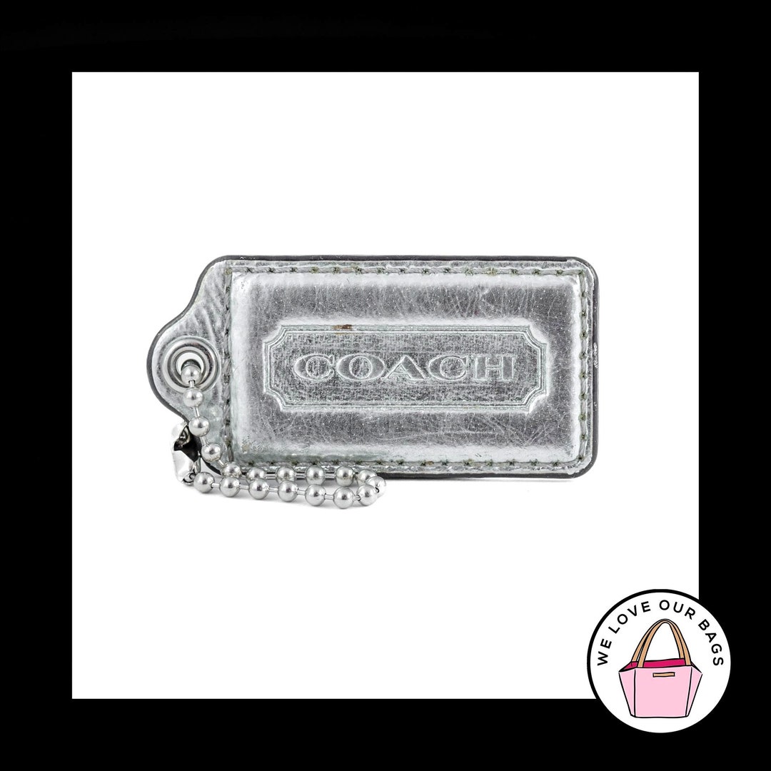 2.5" Large COACH Silver METALLIC LEATHER Nickel Fob Bag Charm Keychain ...