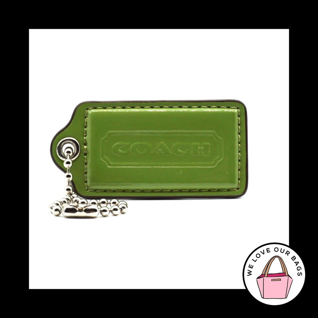 2.5 Large COACH GREEN Patent Leather Nickel Key Fob Bag Charm Keychain ...