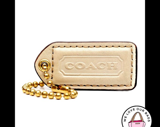 2" Medium COACH WHITE LEATHER Brass Key Fob Bag Charm Keychain Hang Tag ...
