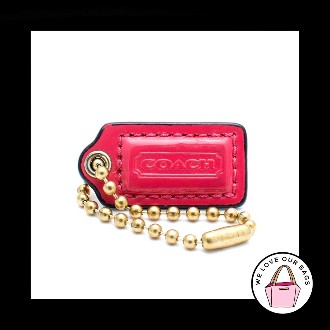 1.5 Small COACH PINK PATENT Leather Brass Key Fob Bag Charm Keychain ...
