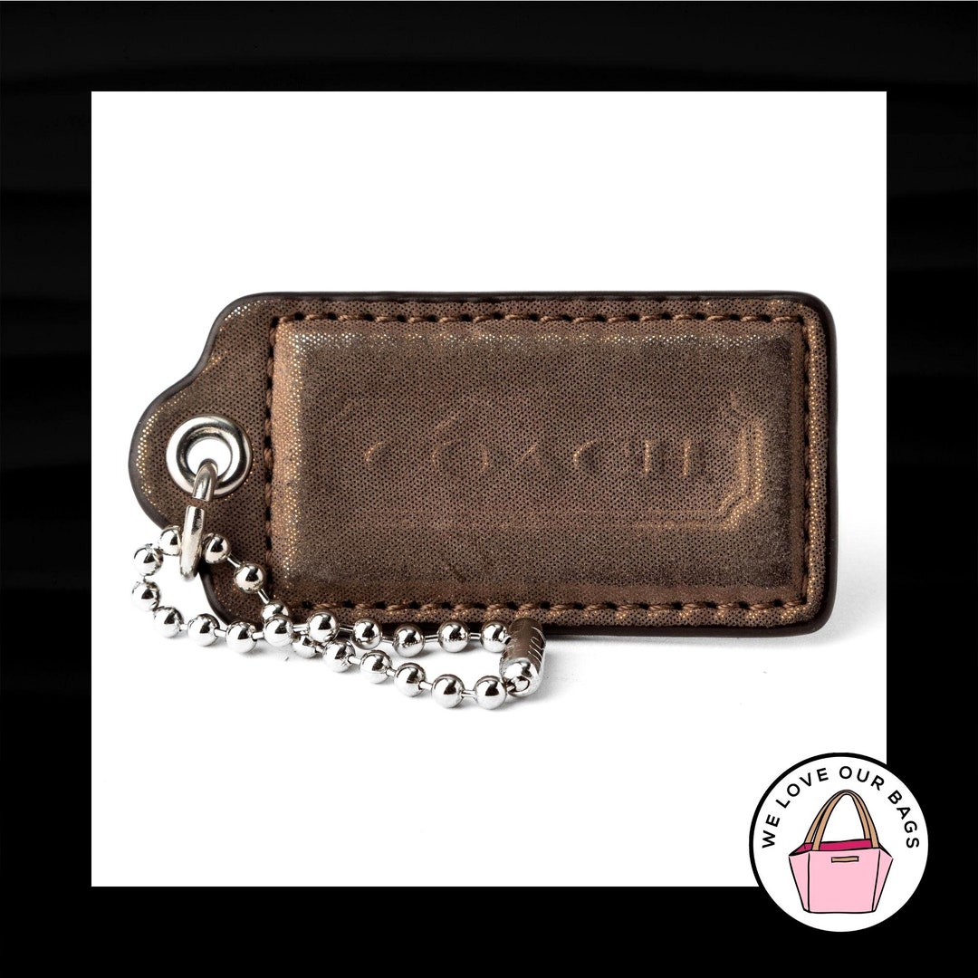 2.5" Large COACH Brown SHIMMER LEATHER Nickel Fob Bag Charm Keychain ...