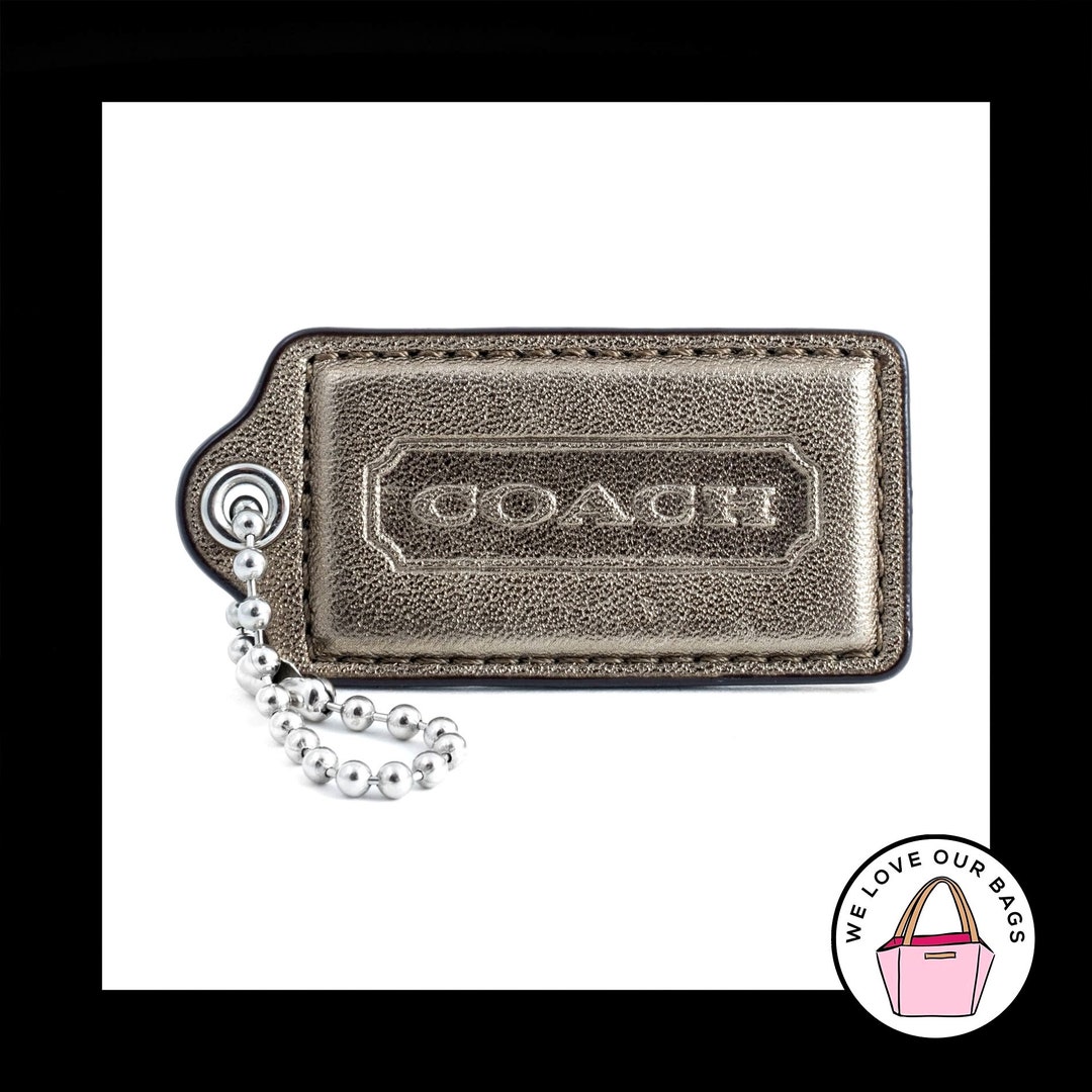 2.5" Large COACH Gold METALLIC LEATHER Nickel Fob Bag Charm Keychain ...