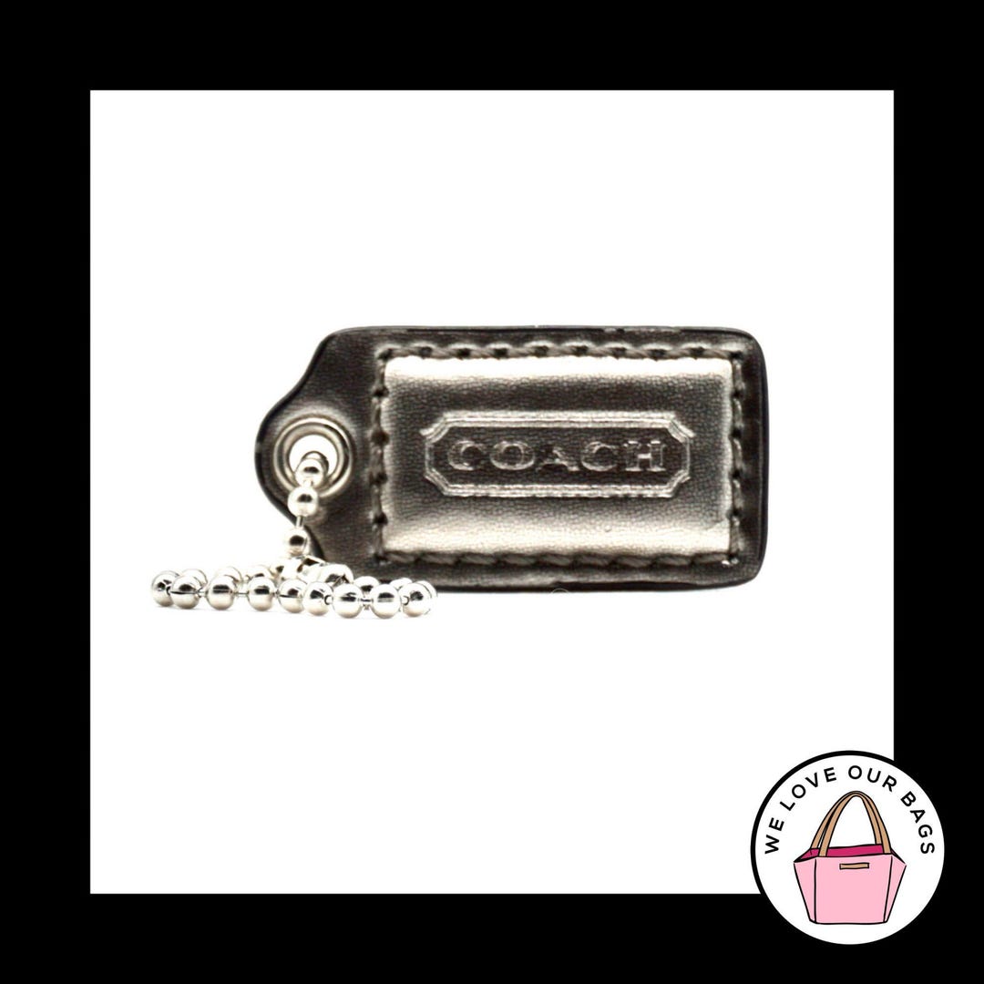 1.5" COACH POPPY Silver Mirrored Leather Nickel Fob Bag Charm Keychain ...