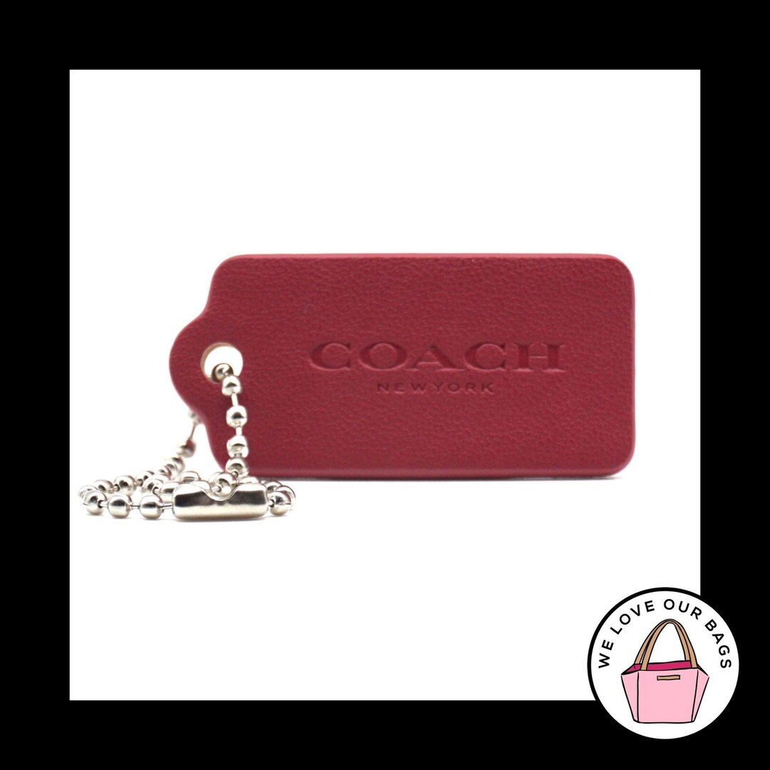1.75" Medium COACH NEW YORK Pink Leather Nickel Fob Bag Charm Keychain ...